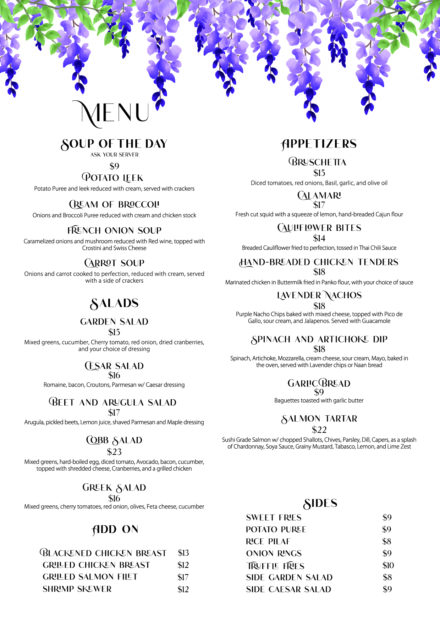 Main Menu - Lavender Grill, Heaven to the food lovers.