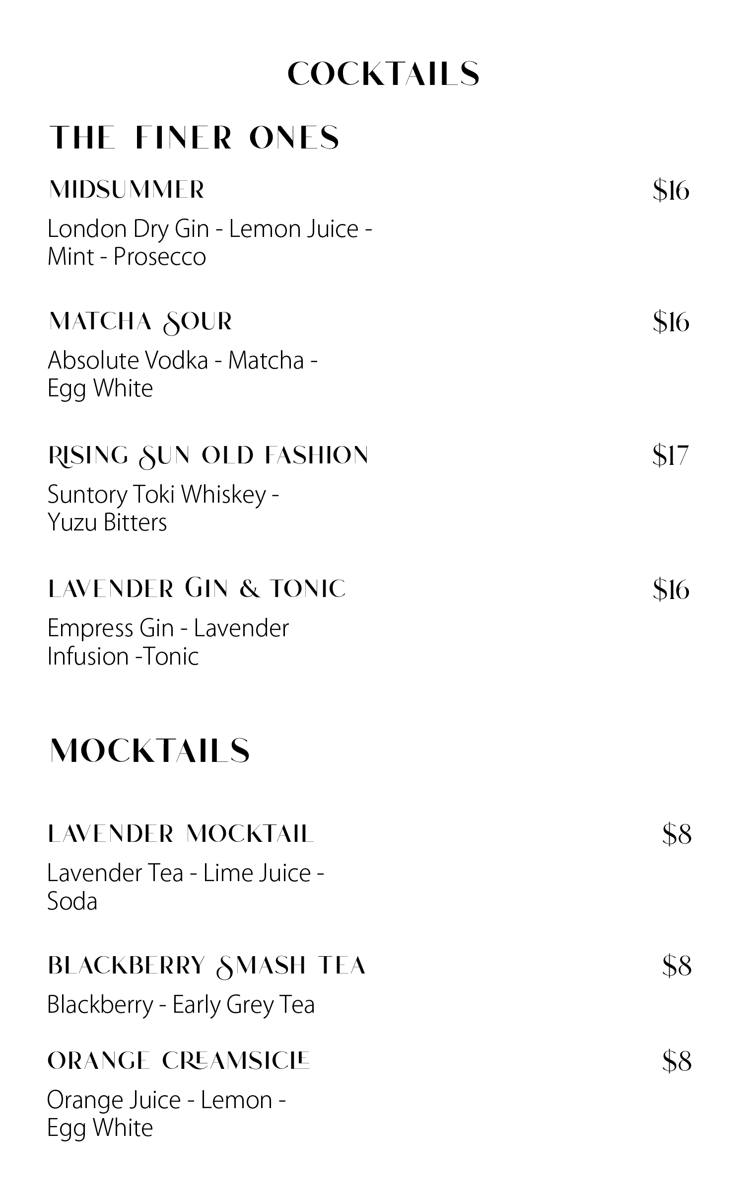 Drink Menu - Lavender Grill, Heaven to the food lovers.