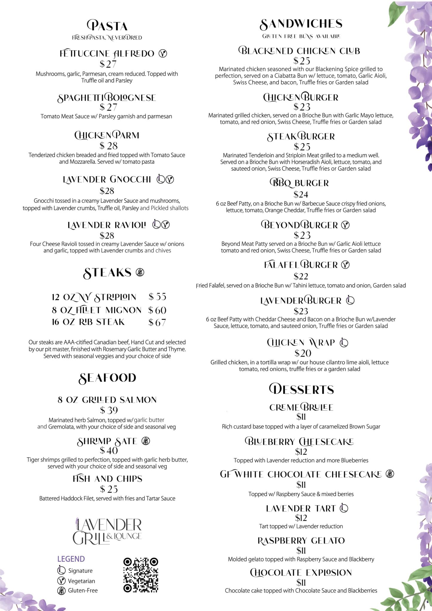 Main Menu - Lavender Grill, Heaven to the food lovers.