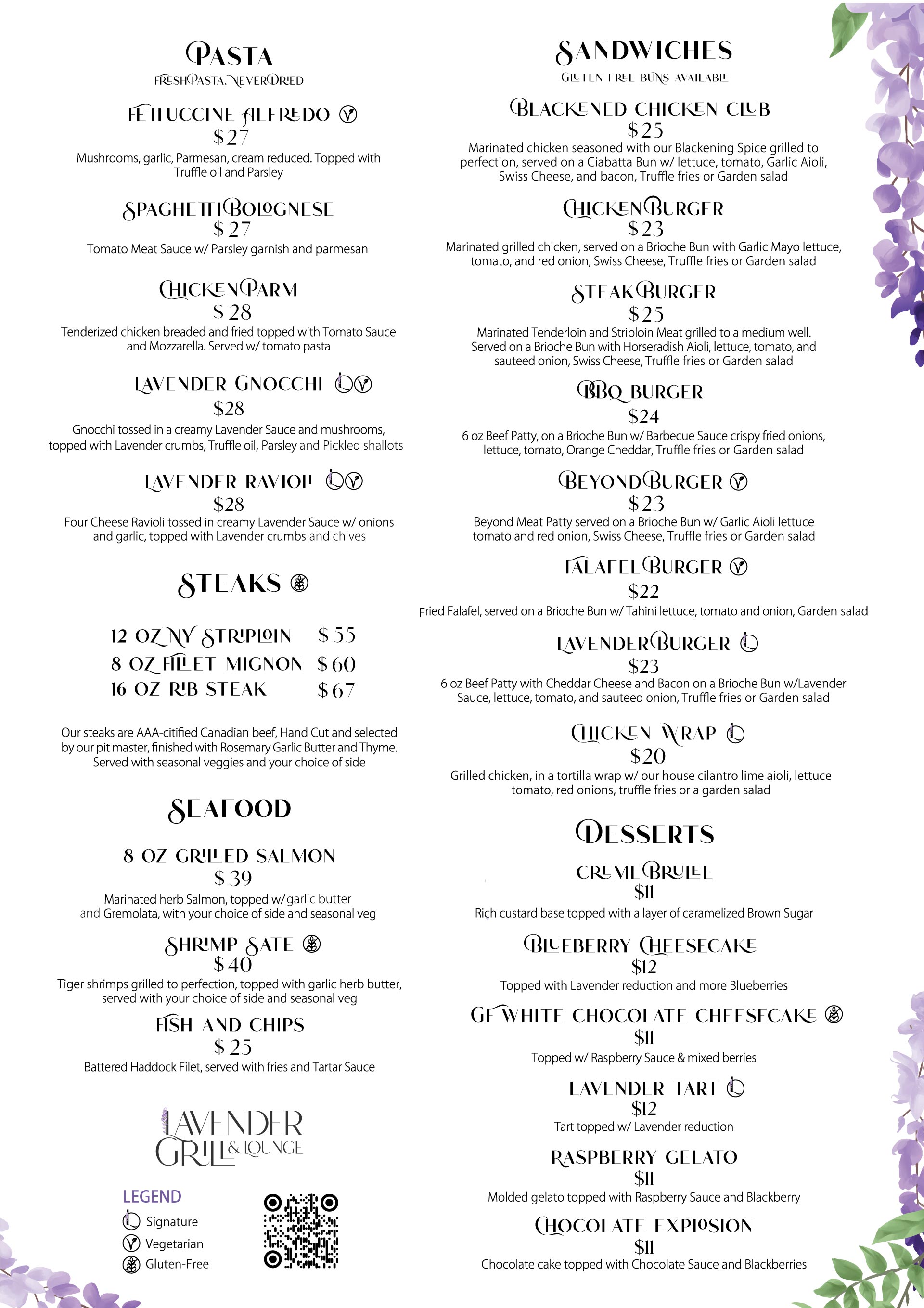 Main Menu - Lavender Grill, Heaven to the food lovers.