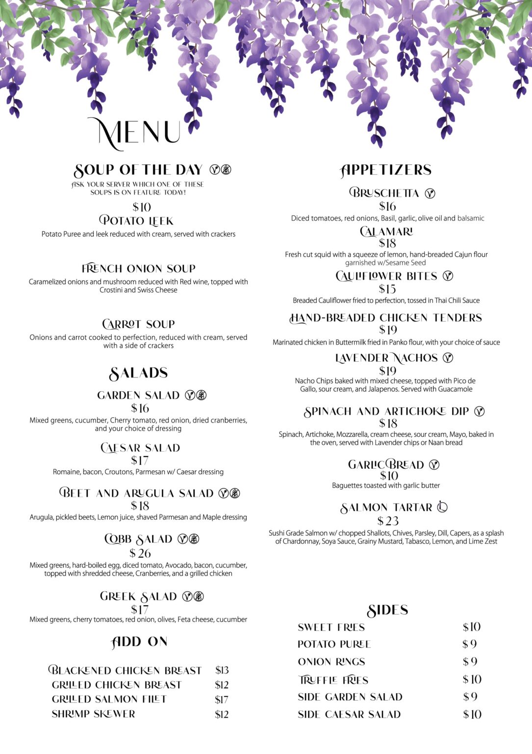 Main Menu - Lavender Grill, Heaven to the food lovers.