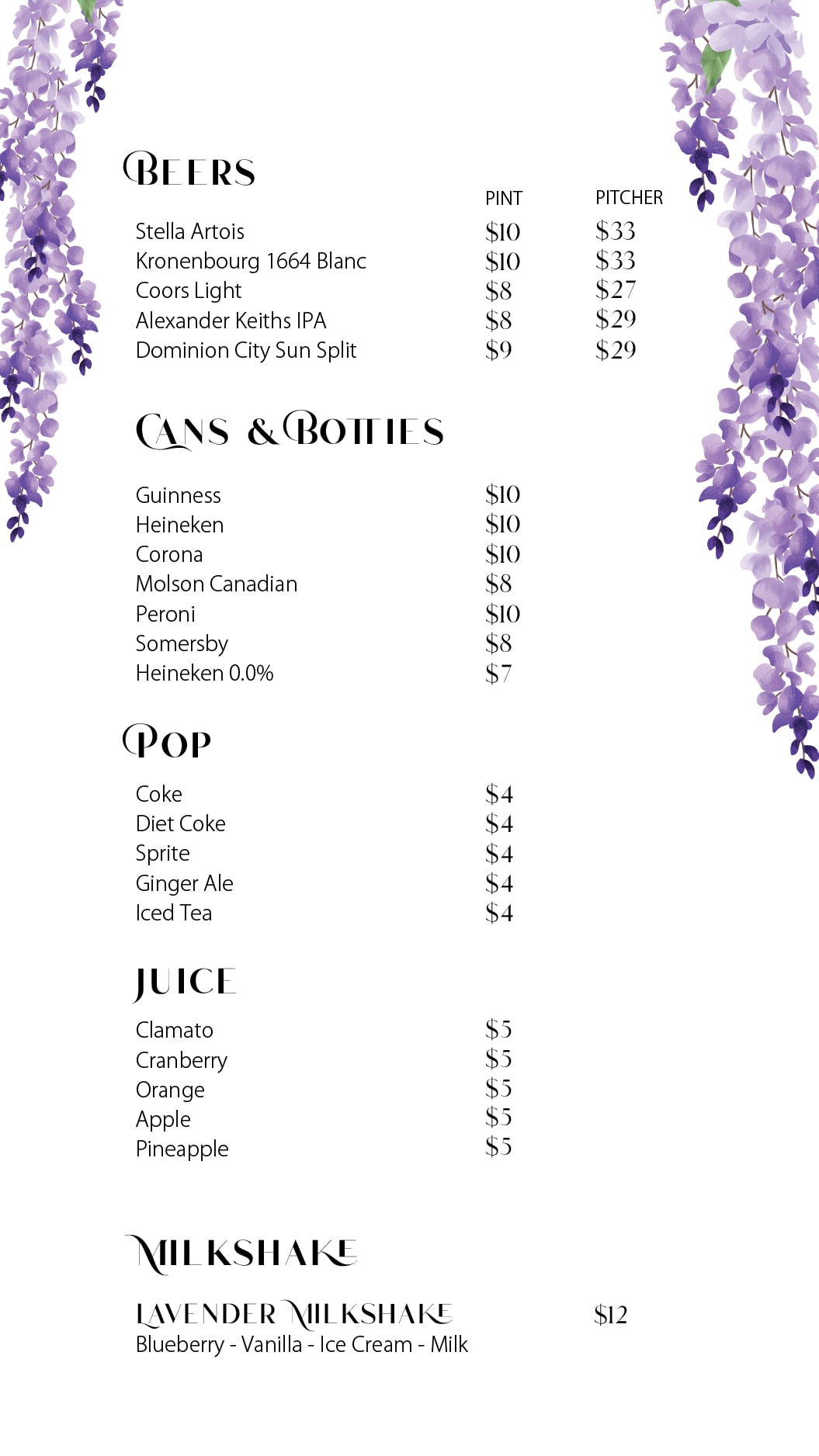 Drink Menu - Lavender Grill, Heaven to the food lovers.